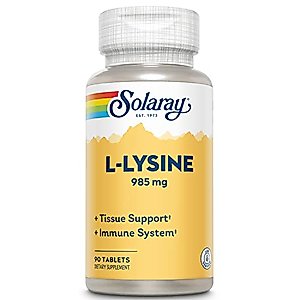SOLARAY L-Lysine, Free-Form 1000mg | Amino Acid | Healthy Cognitive, Immune System, Bones & Skin Support | 90ct, 30 Serv