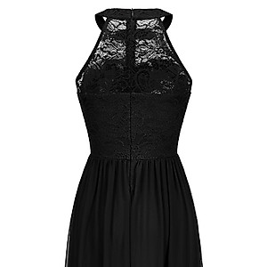 Wedtrend Halter Floral Lace Long Chiffon Wedding Bridesmaid Dress Cocktail Party Gown WT0201Black2XL
