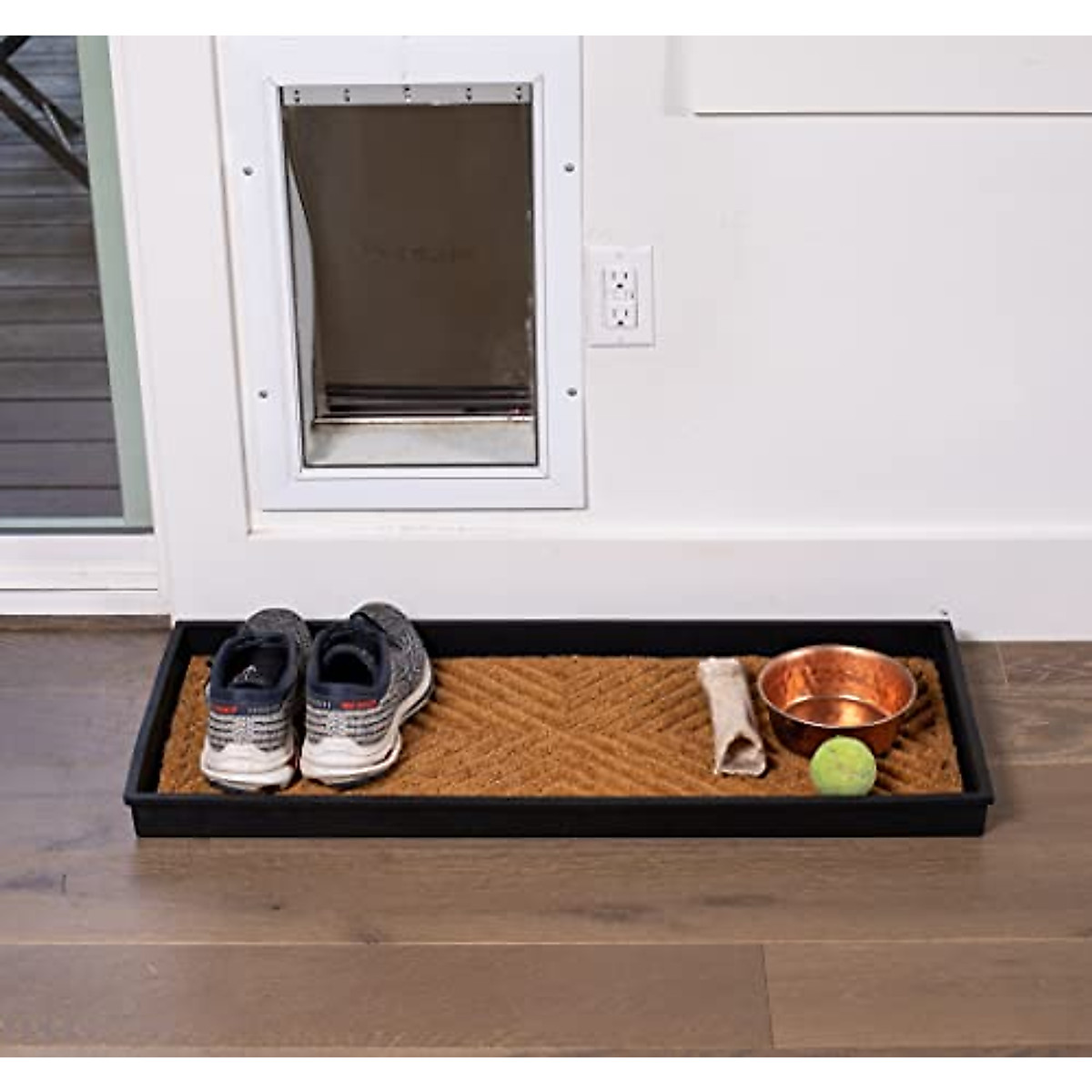 BIRDROCK Brands - Rubber Boot & Shoe Tray | Coir Insert | 34" x 14" | Waterproof Shoe Tray for entryway | Embossed Pattern