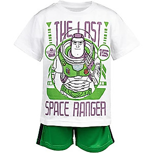 Disney Pixar Lightyear Buzz Lightyear Big Boys T-Shirt and Mesh Shorts Outfit Set Green/White 10-12