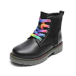 DREAM PAIRS Girls Boys Glitter Ankle Boots Side Zipper Combat Shoes with Lace Up for Toddler/Little Kid/Big Kid,Size 4 Big Kid,Black,SDBO2220K