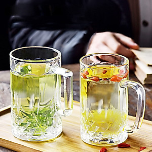 Momugs 32 Ounces Beer Stein Mugs - 2 Pack Extra Large German Style Clear Tall Beer Glasses for Men - Heavy Duty Thick Glass With Handle