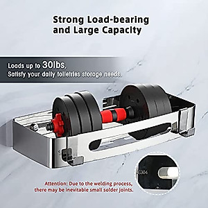 Noele Shower Caddy Organizer Shelves 2 Packs, No Drilling Adhesive Storage Basket with Removable Hooks, SUS304 Stainless Steel Rustproof Shower Rack for Bathroom Kitchen, Silver