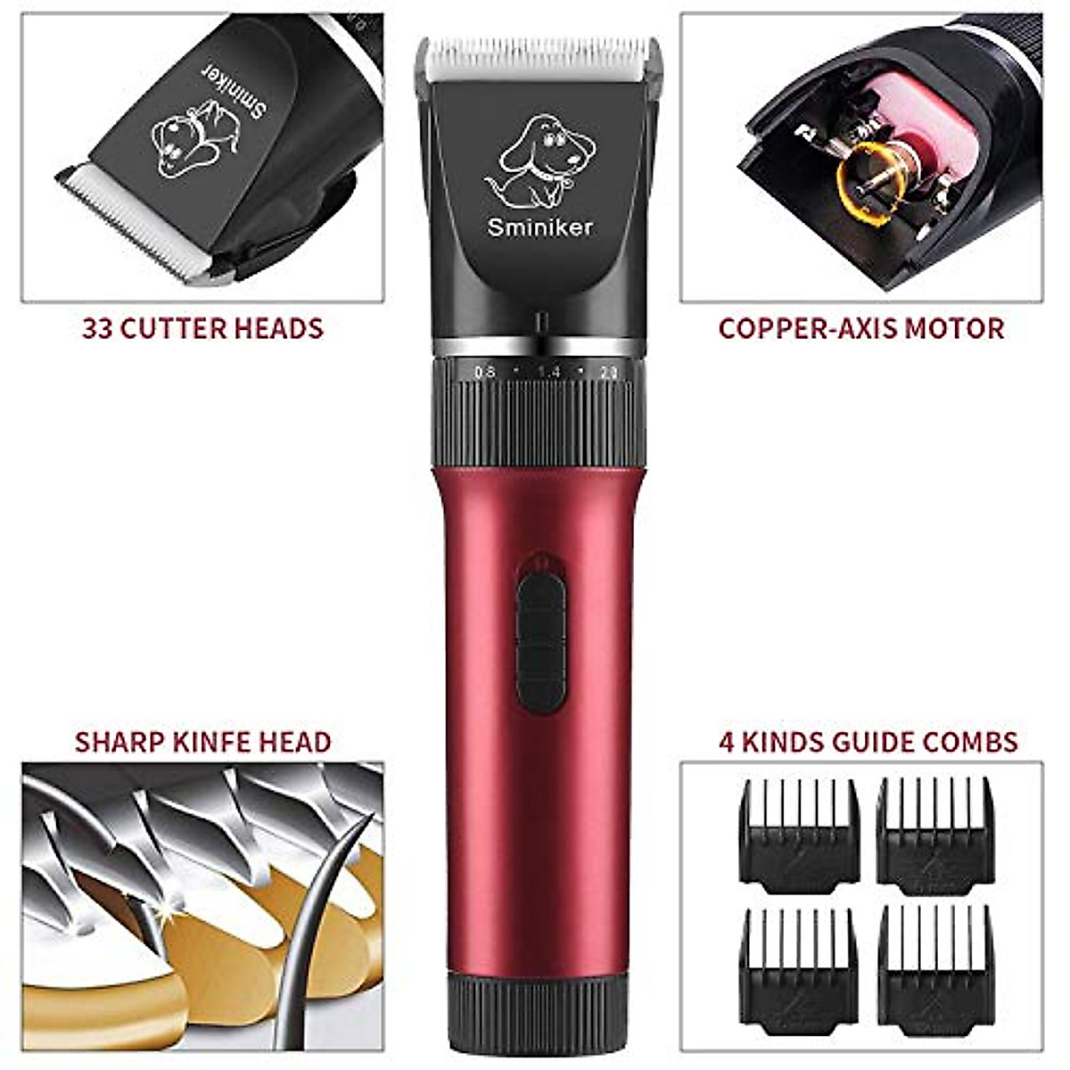 SMINIKER Low Noise Horses Clippers Dog Clippers Cordless Cat Clippers Grooming Kit with Storage Bag 5 Speed Professional Animal Clippers Pet Grooming Kit