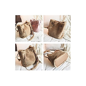 Ulisty Women Winter Faux Fur Shoulder Bag Plush Handbag Fluffy Bucket Bag Tassel Crossbody Bag khaki