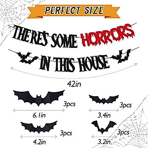 44 PCS Halloween Party Decorations There's Some Horrors In This House Banner 3D Bats Wall Decor Horrible Ghost Pumpkin Witch Spider Tumbstone Cat Hand Theme Hainging Swirl for Girl Boy Party Supplies