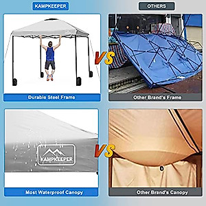 KAMPKEEPER Pop up Canopy Tent 10'x10',with 4 Sand Bags, Air Vent on The Top,UPF 50+ and Waterproof Top 3 Adjustable Height with Roller Bag and 8 Stakes, Outdoor Insant Canopy