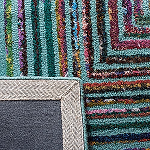 SAFAVIEH Nantucket Collection 6' x 9' Teal NAN603A Handmade Boho Abstract Cotton & Wool Area Rug