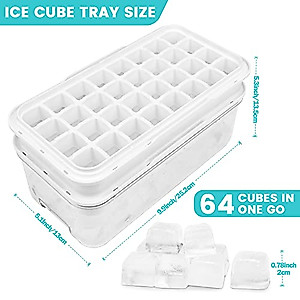 Ice Cube Tray,Ice Trays for Freezer with Lid and Bin,Ice Cube Trays for Freezer with 2 trays,Easy Release 64 pcs Ice,Ice Cube Molds,BPA Free