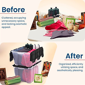 Organize-It!- 8 Pack Flip-Top Tote, 13 Gal., Storage Tote with a Clear Base, Bags for Small Item Storage, 22.25’’ L x 15.25’’ W x 12.1’’ H, Clear/Black