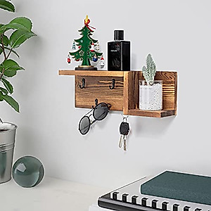 AKKO Wooden Key Holder for Wall Decorative Mail and Key Holder Organizer with 4 Key Hooks and “Z” Shape Wall Mount Floating Shelf ,Rustic Home Decor for Wall, Entryway, Mudroom, Bathroom