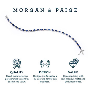 MORGAN & PAIGE Tennis Bracelet for Women, Diamonds and Oval Gemstones, Birthstone Colors, Pure 925 Sterling Silver with Secure Locking Clasp