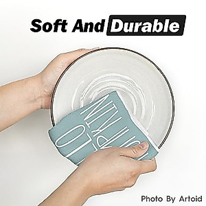 Artoid Mode Blue Polka Dot Stripes Maple Leaves Fall Kitchen Towels Dish Towels, 18x26 Inch Seasonal Hello Pumpkin Decoration Hand Towels Set of 3