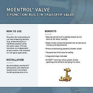 Moen Align Matte Black Moentrol 3-Function Diverter Transfer Valve Trim Kit, Bathroom Double Shower Handle, Valve Required, T3290BL