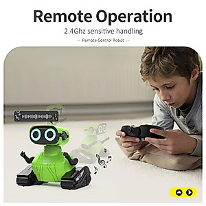 GILOBABY Robot Toys, Remote Control Robot Toy, RC Robots for Kids with LED Eyes, Flexible Head & Arms, Dance Moves and Music, Birthday Gifts for Boys Ages 3+ Years (Green)