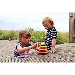 TickiT Rainbow Buttons - Set of 7 - Wooden Stacking Stones for Babies and Toddlers Aged 0+ - Natural Toy for Early Development and Open-Ended Play