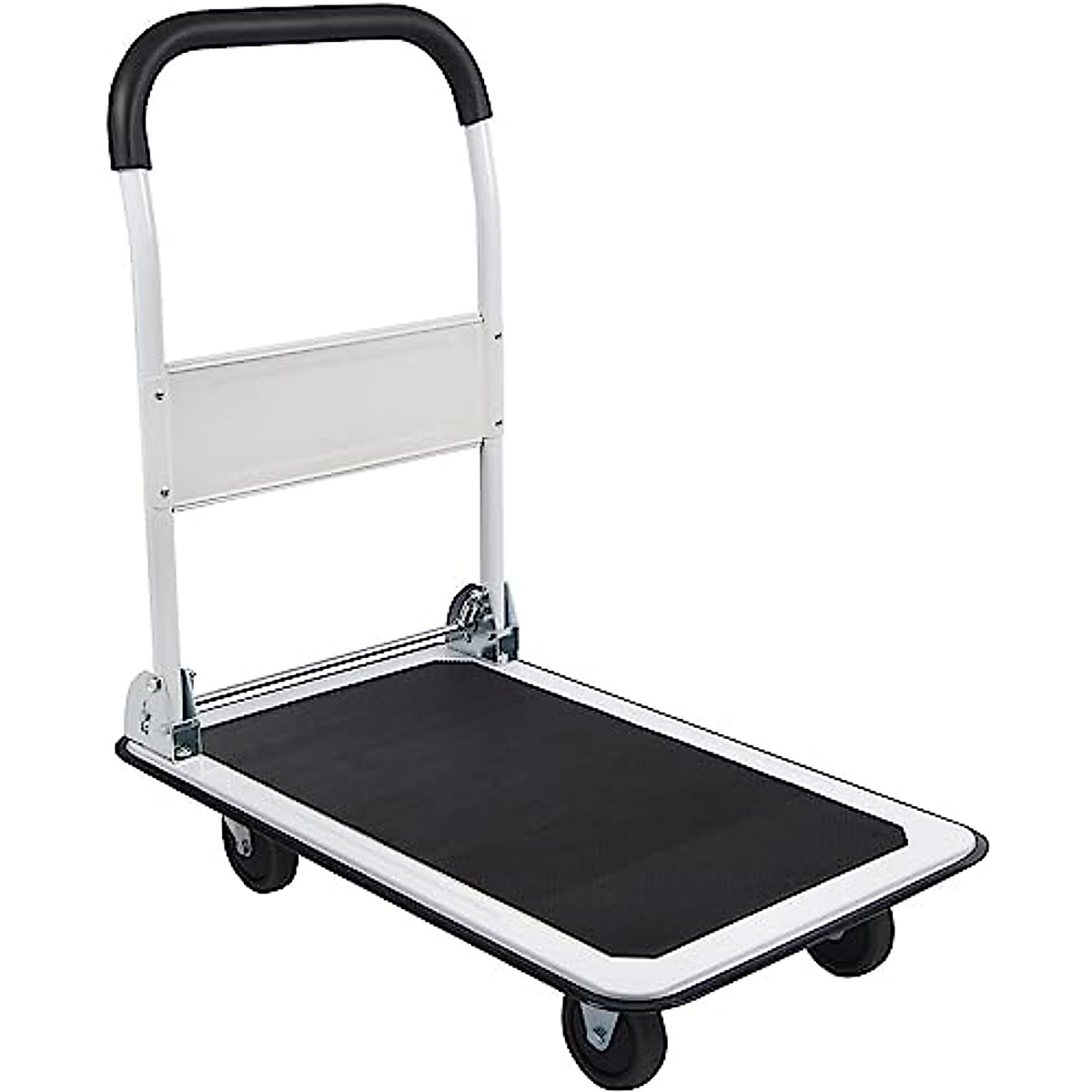 LEADALLWAY Foldable Push Cart Platform Cart 330lbs Capacity 4 Wheels 28.7x18.5x32.3inches White Small Flatbed Cart