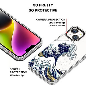MOSNOVO Compatible with iPhone 14 Plus Case, [Buffertech 6.6 ft Drop Impact] [Anti Peel Off Tech] Clear TPU Bumper Phone Case Cover with Aesthetic Tokyo Wave Designed for iPhone 14 Plus 6.7"