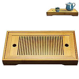 Natural Bamboo Tea Tray Drainage Type Plate Traditional Chinese Style Serving Tray Tea Tray Box with Water Storage Kung Fu Tea Set Accessory for Table Tea,Removable Cleaning