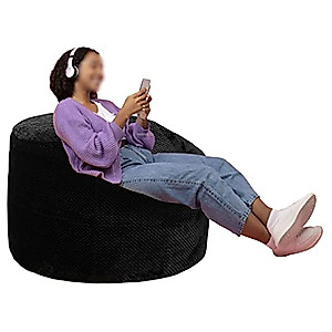 Bean Bag Chairs Cover (No Filler) Soft Washable Plush Fiber Adult Beanbag Chair Fuzzy Fur Cover Without Filling (Solid Black Bean Bag Cover)