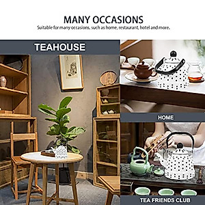 YARDWE Enamel Teapot Stovetop Tea Kettle: Porcelain Enameled Teakettle Dot Pattern Hot Water Kettle Pot for Camping Home Kitchen 1. 1L White