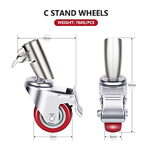 Neewer 3 Packs Professional Swivel Caster Wheels Set with 75mm Diameter, Durable Metal Construction with Rubber Base ONLY Compatible with Neewer Photography C Stand for Studio Video Shooting
