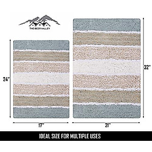 Bathroom Rugs Luxury Stripe Bath Rug Set 21x32-17x24 Spa Grey-Beige,2Piece Mat Set, Soft Plush Anti-Skid Shower Rug +Toilet Mat.Shaggy Carpet, Super Absorbent mats, Machine Washable Bath Mat,