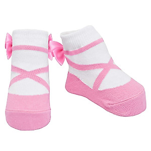 Baby & Toddler Girl Mary Jane Socks with Shoe-Look-Anti-slip Soles-Cotton -1 Pair (LIGHT PINK/PINK FESTIVE/BAL, 0-12 Months)