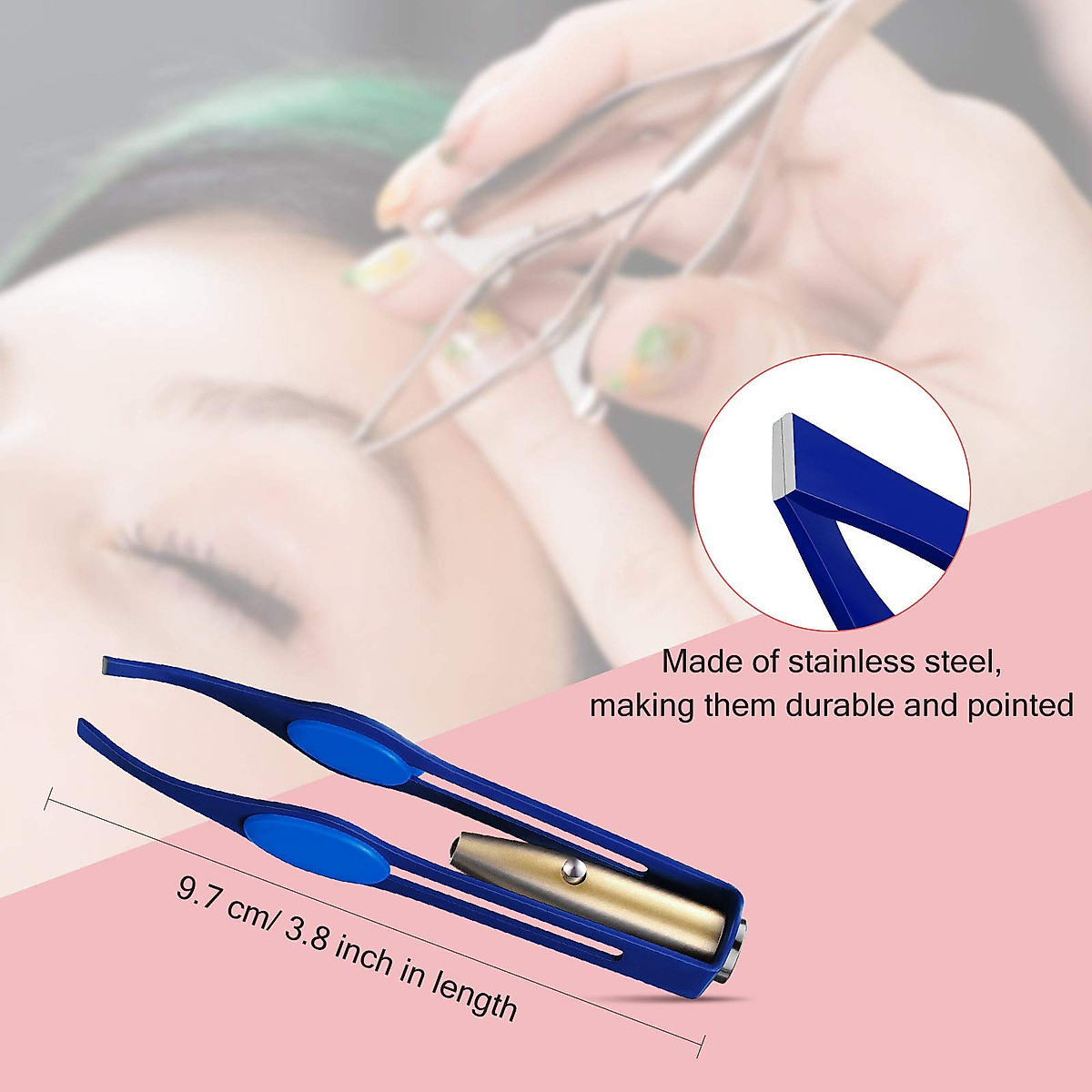 4 Pieces Tweezers with Light, Led Tweezers Stainless Steel Makeup LED Light Eyelash Eyebrow Hair Removal Illuminating Lighted Tweezers for Men and Women (Black, Red, Rose Red, Dark Blue)