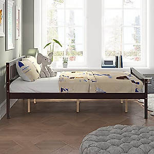 Prohon Queen Size Bed Frame with Vertical Openwork Design Headboard & Footboard, Wooden Platform Bed with Large Underbed Storage Space, Simple Style Bedframe, No Box Spring Needed, Espresso