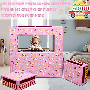 Kids Couch Sofa Toddler Modular Couch for Bedroom Playroom, Fold Out Couch Sofa Set for Imaginative Boy Girl, Convertible Toddler Couch with Washable Covers
