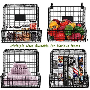 4 Tier Fruit Basket Kitchen Rolling Wire Vegetable Fruit Cart Rack, Stackable Potato Onion Organizer Bin with Wheels and Chalkboards, Wall Storage Bakset for Fruits and Vegetables