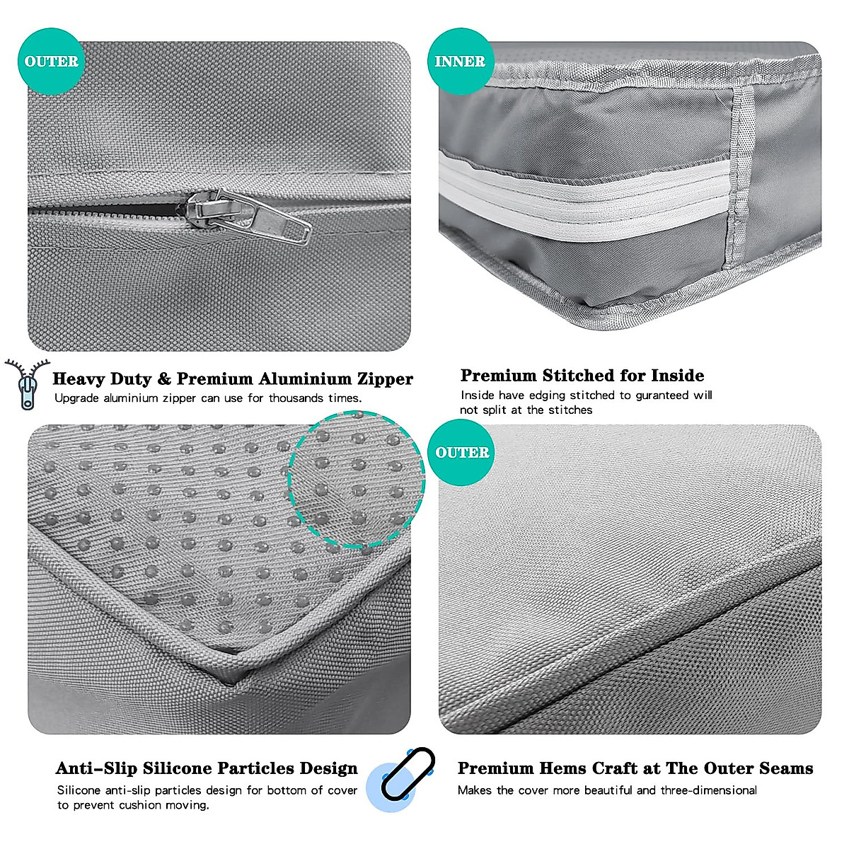 ClawsCover 17Pack Outdoor Seat and Back Cushions Replacement Covers Fit for 8 Pieces 7-Seater Wicker Rattan Patio Furniture Conversation Set Sectional Couch,Gray-Include Cover Only