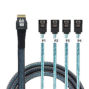 chenyang CY Slim Line SAS 4.0 SFF-8654 4i 38 Pin Host to 4 SATA 7 Pin Target Hard Disk Fanout Raid Cable 50cm