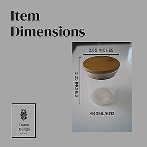 DurenDesign Glass Jar Set with Bamboo Lids, 6oz Clear Glass Food Storage and Kitchen Organization 12 Jar Set with Bamboo Lids