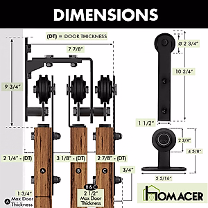 Homacer Black Rustic Triple Track Bypass Sliding Barn Door Hardware Kit (for Door Thickness 1-3/8in ~ 1-3/4in), Three 9ft Long Flat Tracks, for Three/Triple Interior Doors