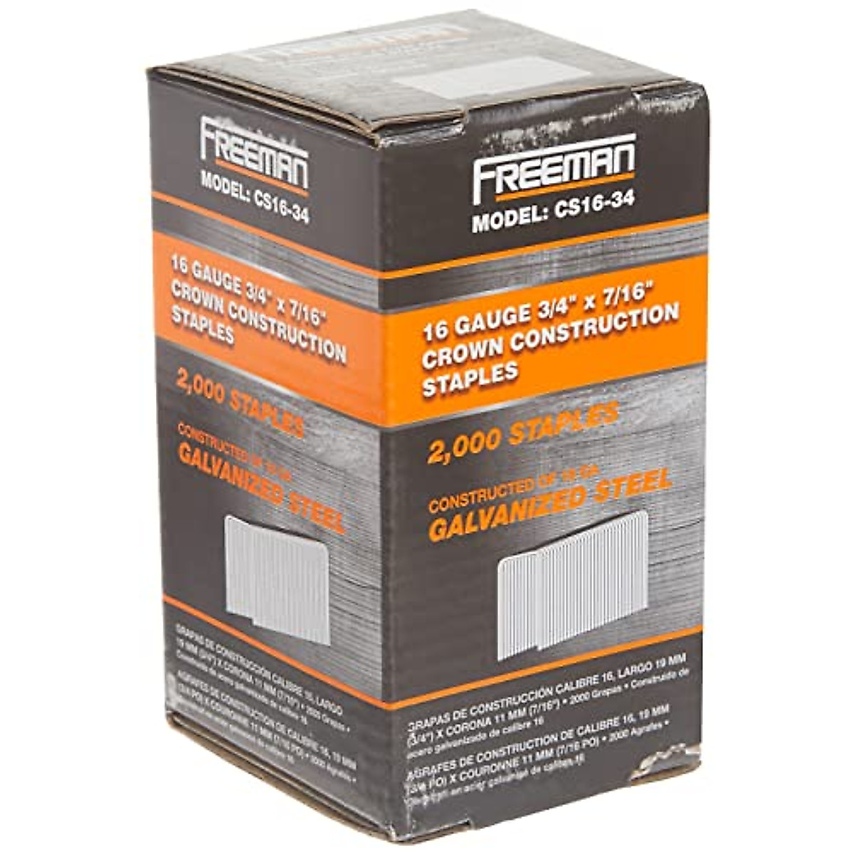 Freeman CS16-34 16 Gauge 3/4" Construction Staples with 7/16" Crown (2,000 Count)