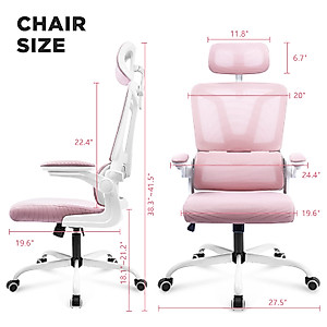 Soontrans Pink Ergonomic Office Chair with Lumbar Support Pillow, Mesh Office Chair with Adjustable Arms & Headrest, Rocking Office Desk Chair, Comfortable Ergonomic Chair