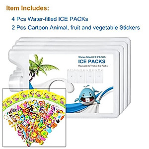 Deshitong Ice Packs with 2 DIY Art Creative Stickers for Lunch Bags, 4 Reusable Cool Packs for Lunch Bags and Box, Freezer Packs for Coolers (4 Packs and Stickers)