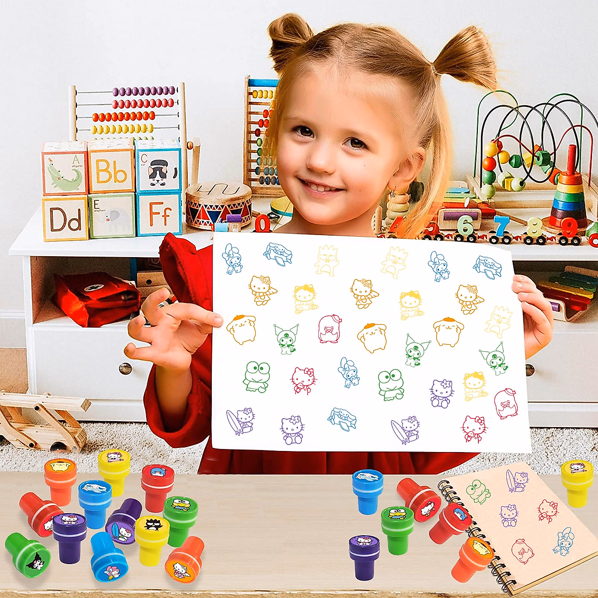 Kawaii Friends Party Decorations, 24pcs Theme Stamps Kawaii Birthday Party Favors, Classroom Rewards Prizes, Kawaii Cartoon Goodie Bag Stuffers for Kawaii Birthday Decorations