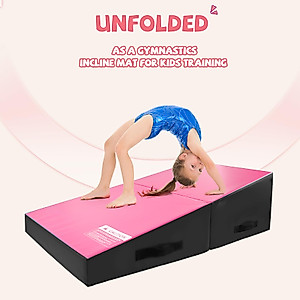 Kangaroo Hoppers Incline Gymnastics Mat, 48”x24”x14” / 56"x28"x15" / 34”x24”x13” Folding Wedge for Kids Tumbling, Skill Training, Multiple Colors Cheese Mat for Gymnastics, Home Gym Exercise