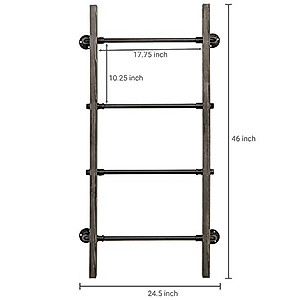 MyGift Wall Mounted Blanket Ladder Farmhouse Gray Wood and Industrial Metal Pipe Towel Hanging Rack