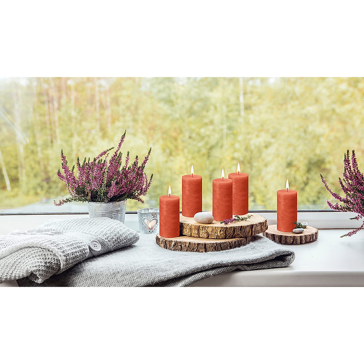BOLSIUS 4 Pack Orange Rustic Pillar Candles - 2.75 X 5 Inches - Premium European Quality - Includes Natural Plant-Based Wax - Unscented Dripless Smokeless 60 Hour Party Décor and Wedding Candles