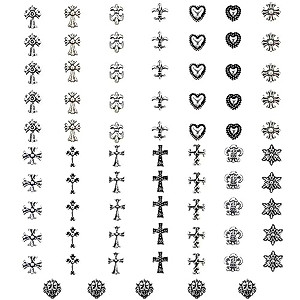COOSLIM 75PCS 3D Cross Nail Charms 3D Chrome Metal Silver Nail Art Charm Vintage Gothic Retro Punk Crosses Hearts Skulls Mixed for Manicure Craft DIY Nail Art Decoration Accessories (15 Styles Silver)