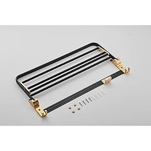 Bathroom Towel Rack Lavatory Hotel 24 Inch Foldable Towel Shelf with Towel Bar and Movable Hooks, Black and Matte Gold Polished Aluminum Modern Wall Mount Holder