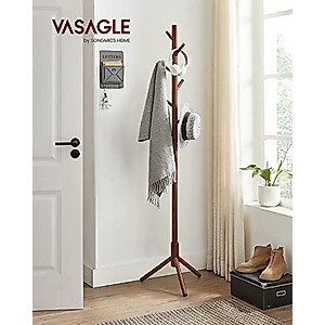 VASAGLE Solid Wood Coat Rack, Free Standing Coat Rack, Tree-Shaped Coat Rack with 8 Hooks, 3 Height Options, for Clothes, Hats, Bags, for Living Room, Bedroom, Home Office, Dark Walnut URCR04WN