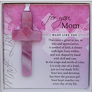 Handmade Glass Cross for Mother with Poem- Unique Gift for Mom on Christmas, Mother's Day, Birthday