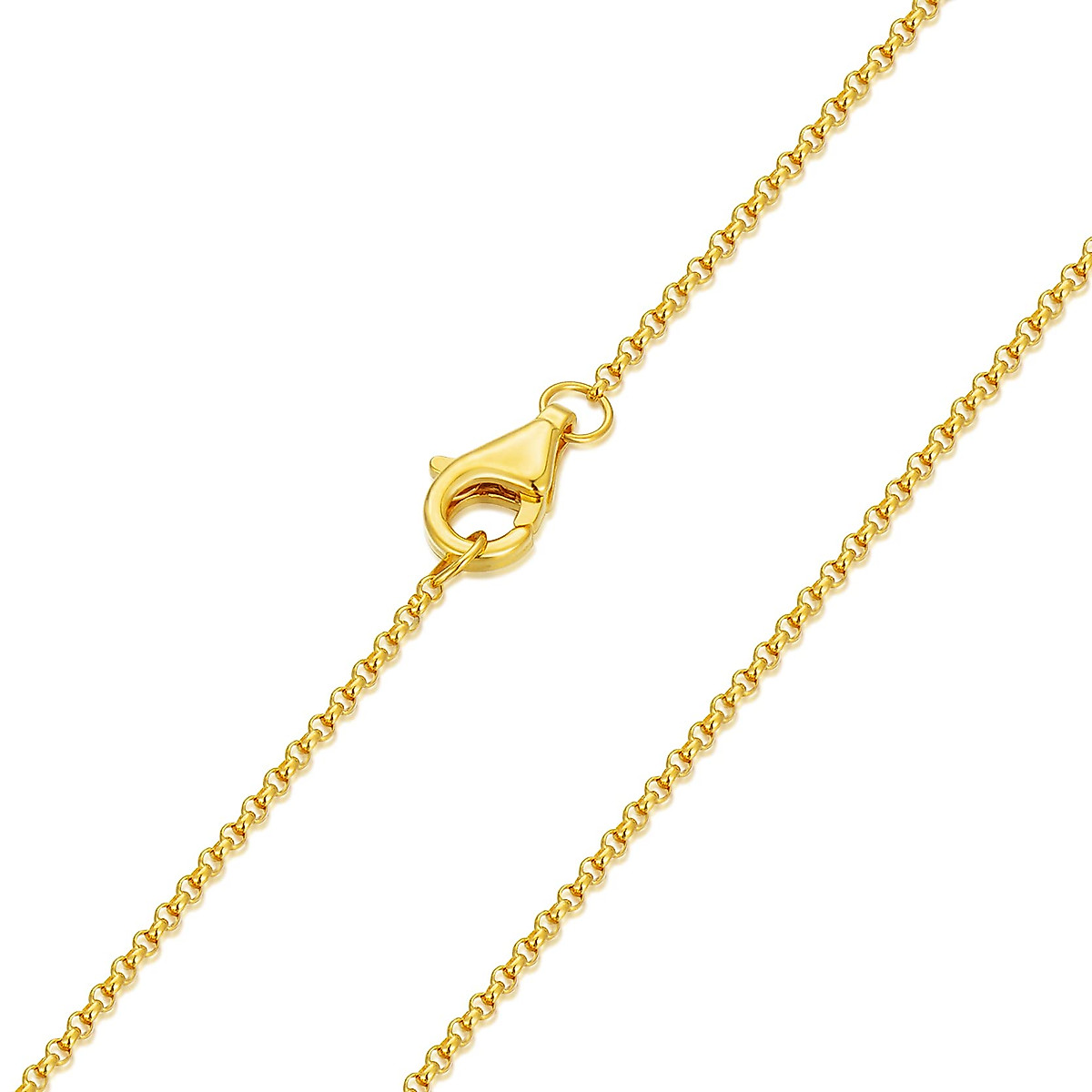 MRENITE Solid 18k Yellow Gold 1.3mm Round Rolo Cable Chain Necklace Gold Chain Necklaces Collection Lobster Clasp for Women 20"