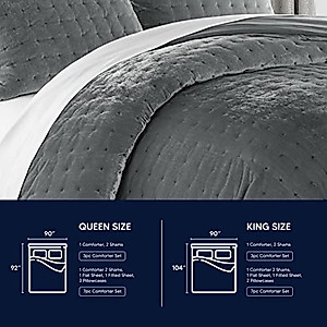 Chic Home Chyna 3 Piece Comforter Set Luxurious Hand Stitched Velvet Bedding-Decorative Pillow Shams Included, King, Teal