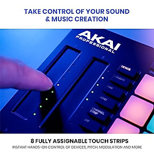 AKAI Professional APC64 Ableton MIDI Controller with 8 Touch Strips, Step Sequencer, 64 RGB Velocity-Sensitive Pads, CV Gates, MIDI In & Out, USB-C